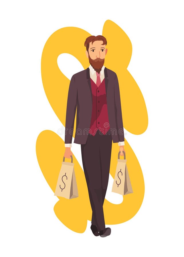 Rich Man Flat Cartoon Comic Element, Millionaire Man Money Vector Illustration Stock Vector ...