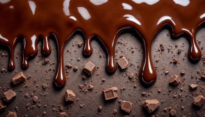 Rich Melted Chocolate Dripping Over Cubes on a Dark Textured Surface ...