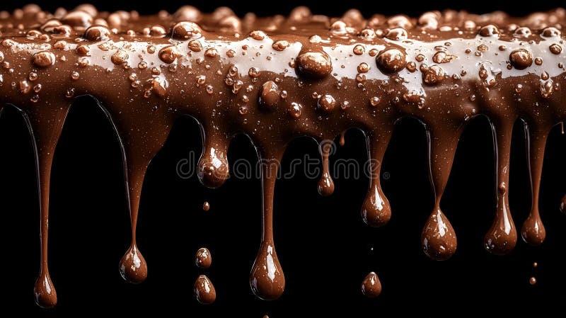 Rich Melted Chocolate with Dripping Texture and Glossy Surface on Black ...