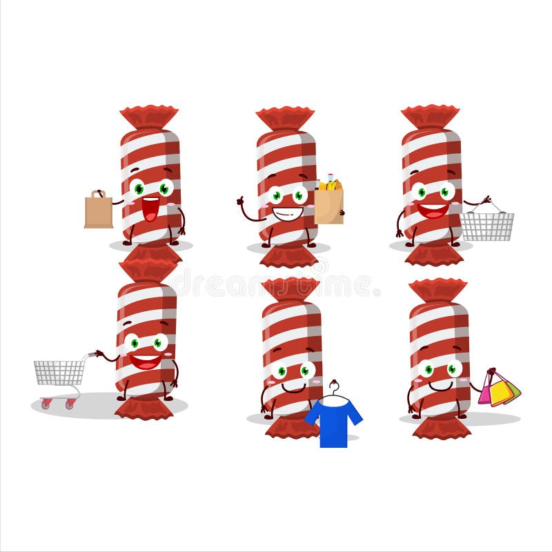 A Rich Red Long Candy Package Mascot Design Style Going Shopping Stock ...