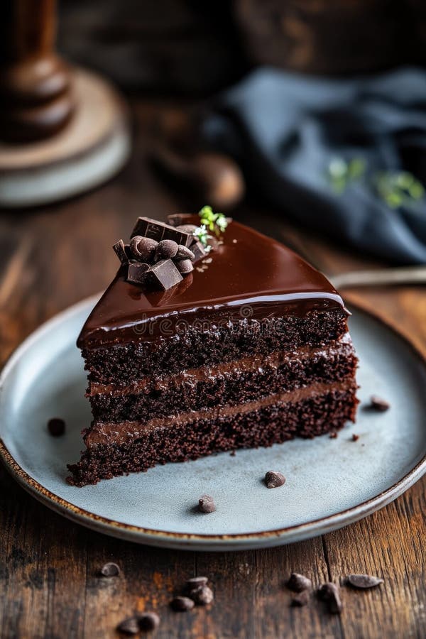 Delicious Chocolate Cake Slice Served on a Rustic Plate Stock ...