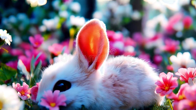 Cute Bunny Sniffing Flowers in Spring Meadow Stock Footage - Video of ...