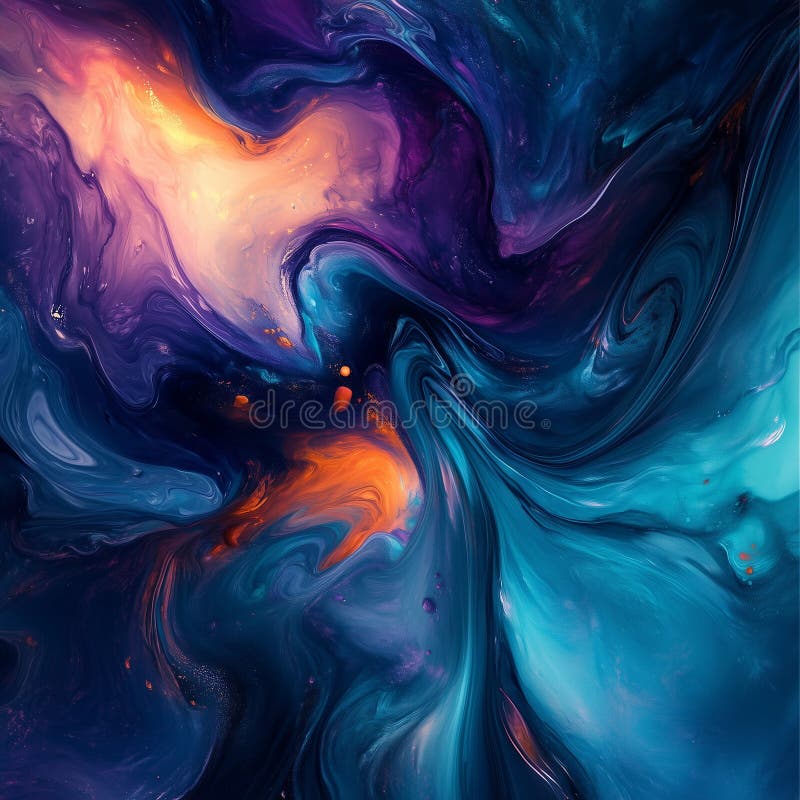 Rich Turquoise and Purple Paint Swirling Together in an Abstract Flow ...