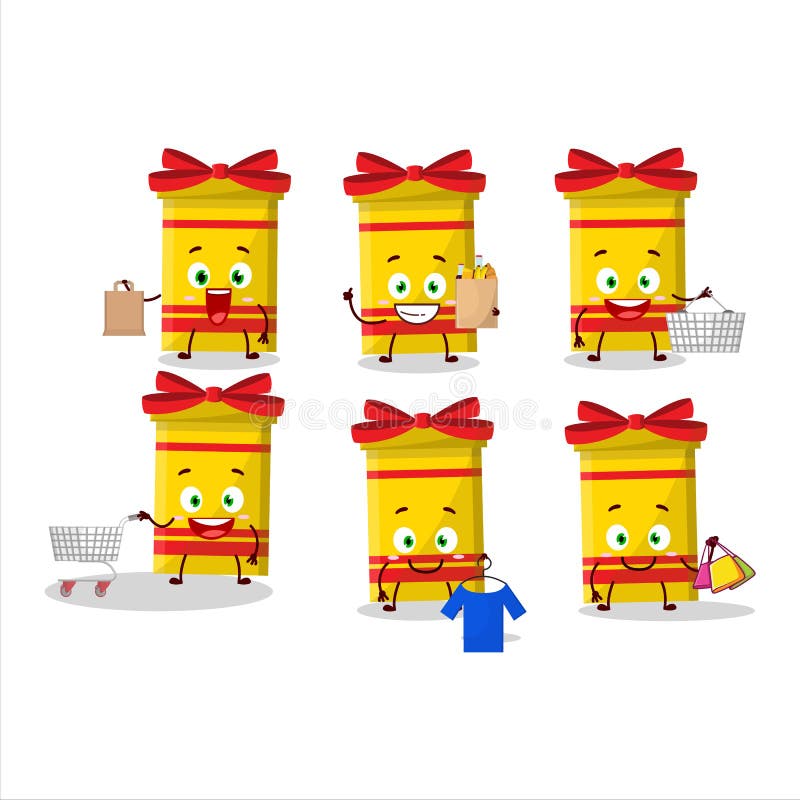 A Rich Yellow Long Gift Box Mascot Design Style Going Shopping Stock ...