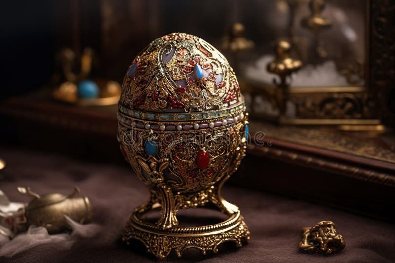 Richly Decorated Faberge Egg on a Historical, Rustic Table. Stock ...