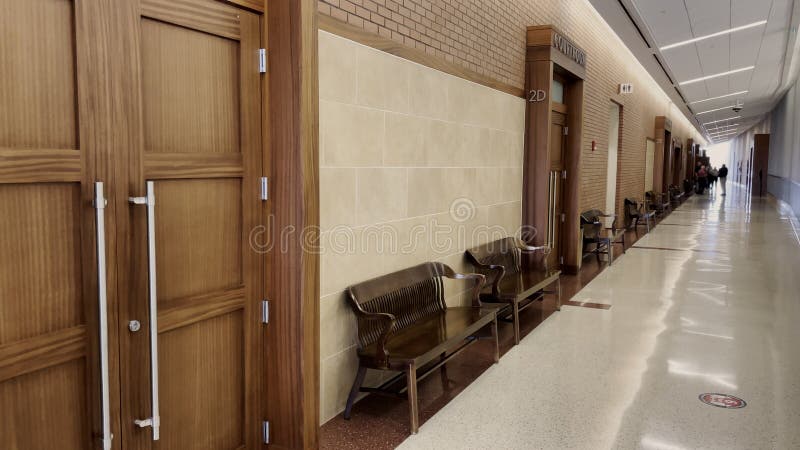 County Courthouse Interior Hallway and Seating Benches Stock Image ...