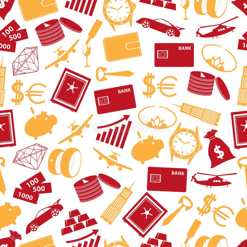 Richness and Money Theme Color Icons Seamless Pattern Stock Vector ...