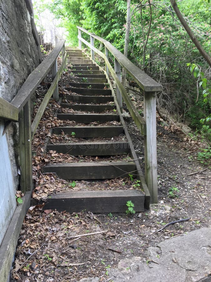 Rickety Staircase Leading To Attic of Stone Barn and Stables on Farm in ...