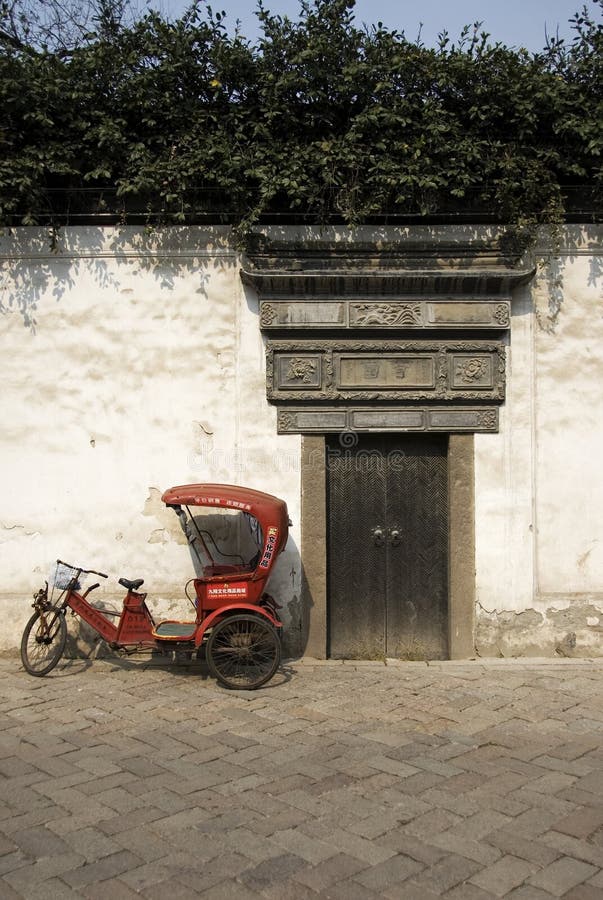 Old Red Rickshaw and Heritage House, Penang, Malaysia Stock Image ...
