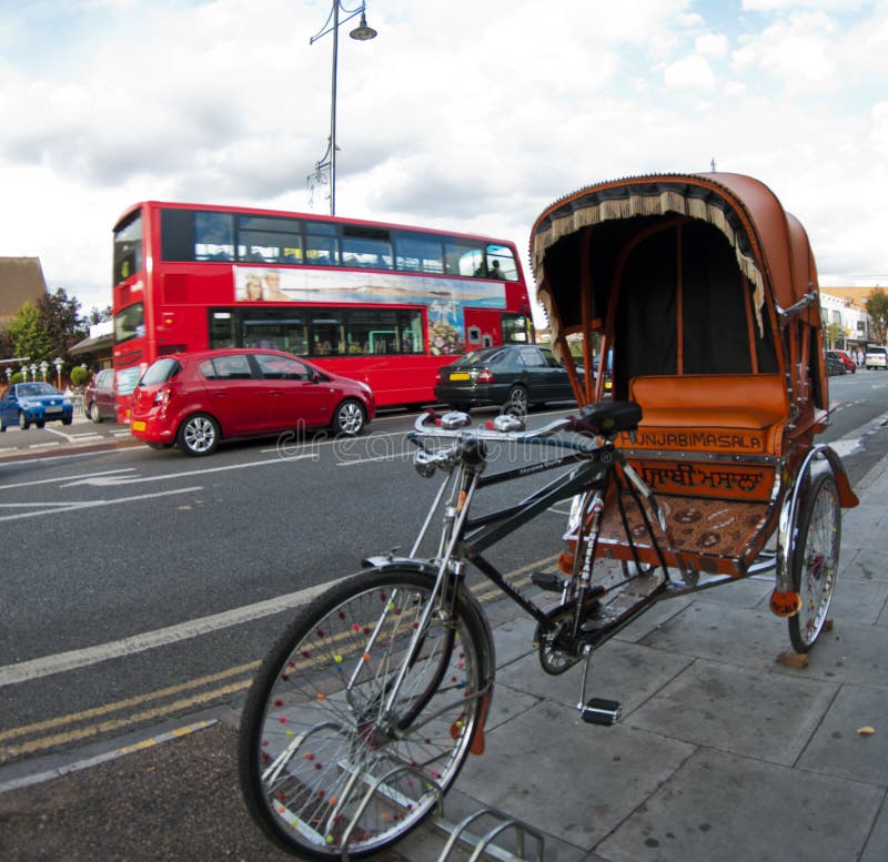 Rickshaw and a Red Double Decker Bus in London Editorial Image - Image ...