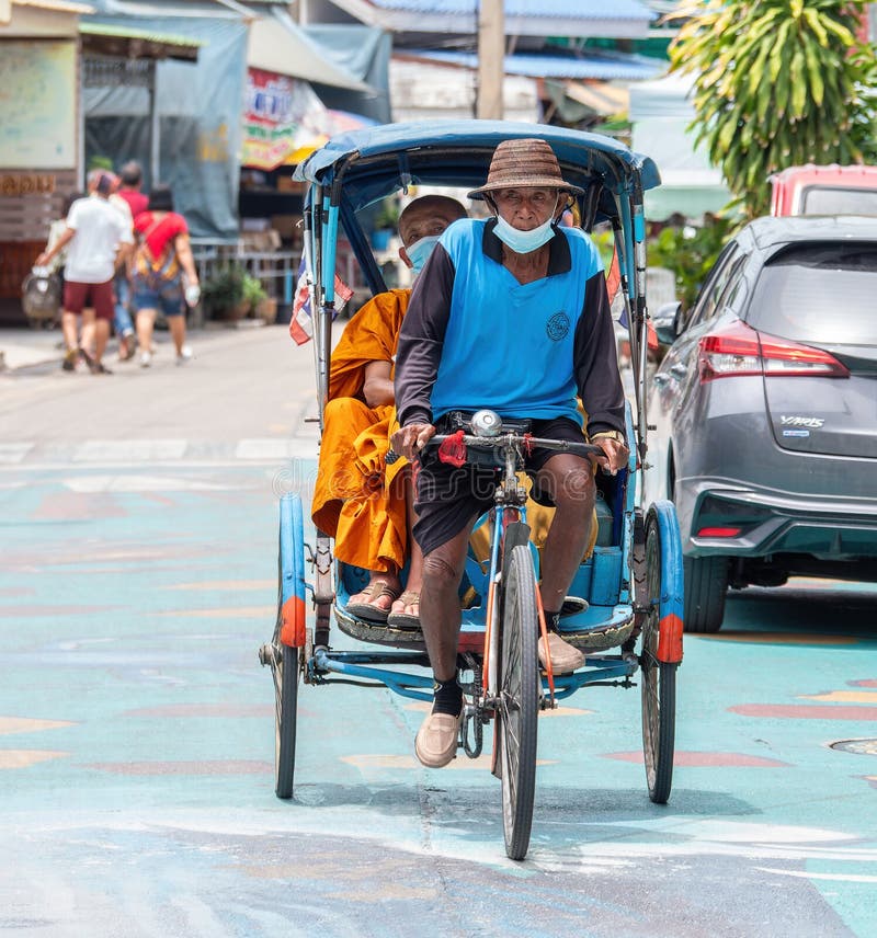 Rickshaw in Tha Chalom, Thailand Editorial Photography - Image of ...
