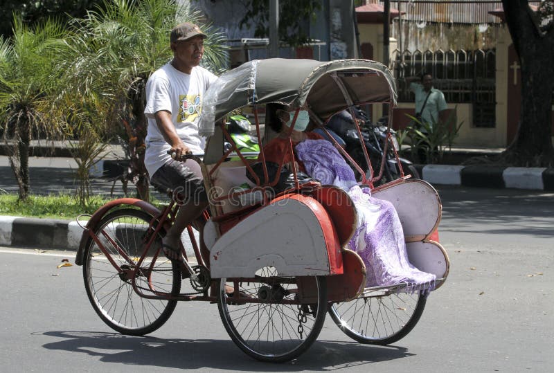 Rickshaw editorial photography. Image of solo, java, bicycle - 77109117