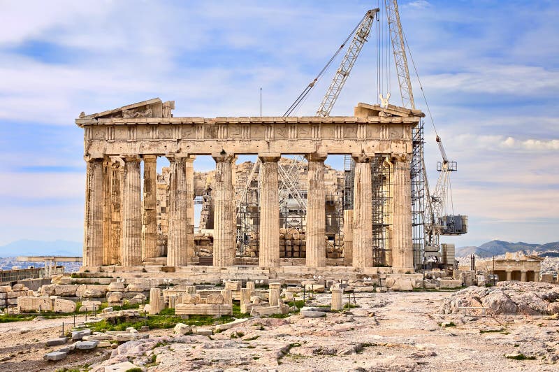 Acropoli Greca a Atene Su Ricostruzione Immagine Stock - Immagine di ...
