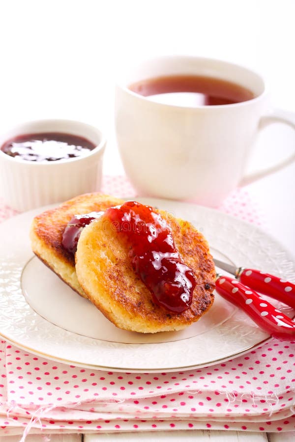 Ricotta Cheese Fritters with Strawberry Jam Stock Photo - Image of ...