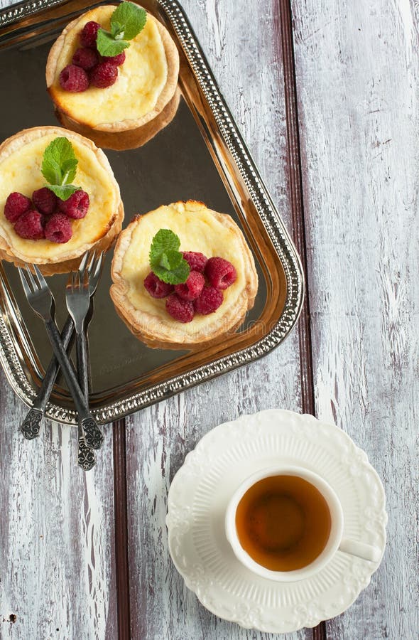 Ricotta Cheese Tartlets with Raspberries Stock Image - Image of board ...
