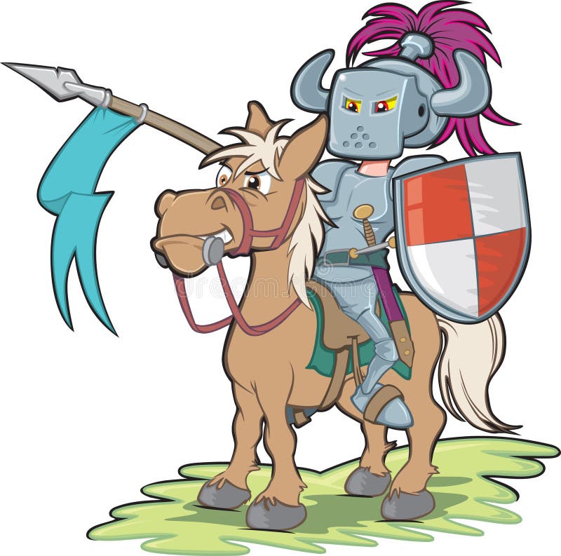 RiddareSteed Wielding Sword Tecknad Film Vektor Illustrationer ...