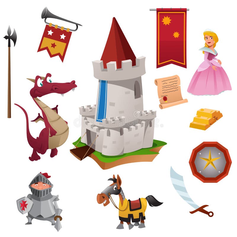 Ridder en Dragon Icons vector illustratie. Illustration of ontwerp ...
