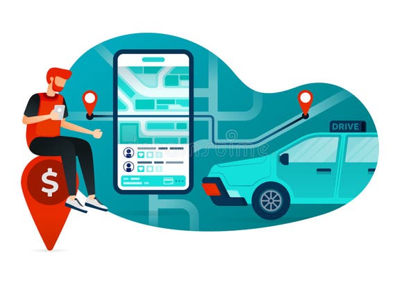 Ride Hailing Apps Illustration for Website, Web, Poster Stock Vector ...
