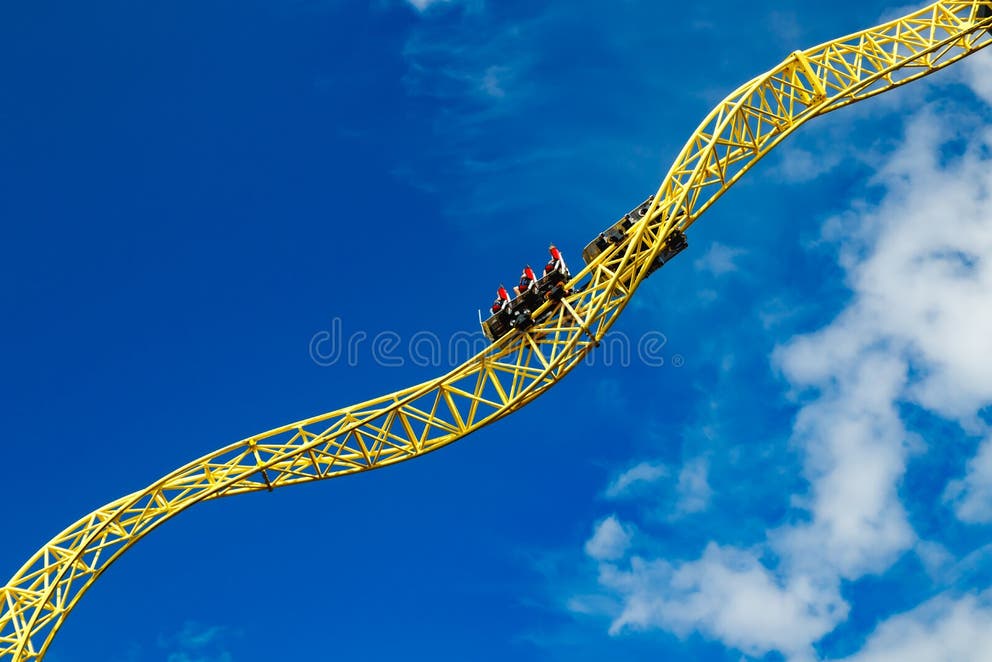 Ride Roller Coaster in Motion in Amusement Park Stock Image - Image of ...