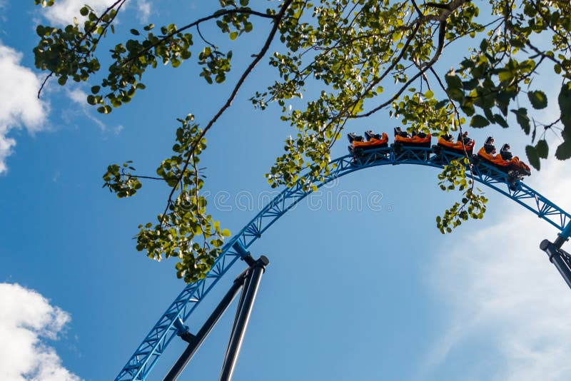 Ride Roller Coaster in Motion in Amusement Park Editorial Stock Image ...