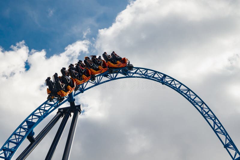 Ride Roller Coaster in Motion in Amusement Park Editorial Stock Photo ...