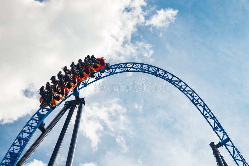 Ride Roller Coaster in Motion in Amusement Park Stock Image - Image of ...