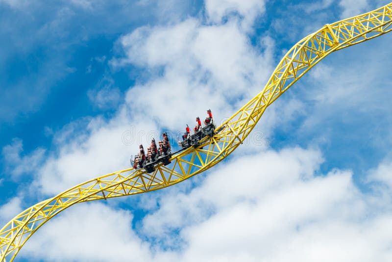 Ride Roller Coaster in Motion in Amusement Park Editorial Photo - Image ...