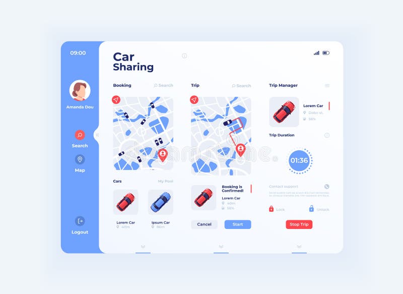 Ride Sharing Tablet Interface Vector Template Stock Vector ...