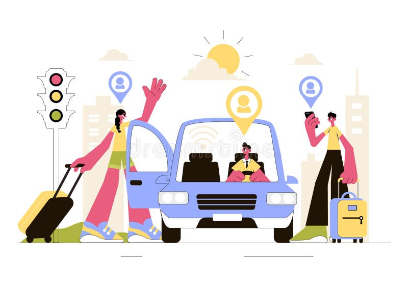 Ride Sharing Vector Illustration Featuring Shared Transportation ...
