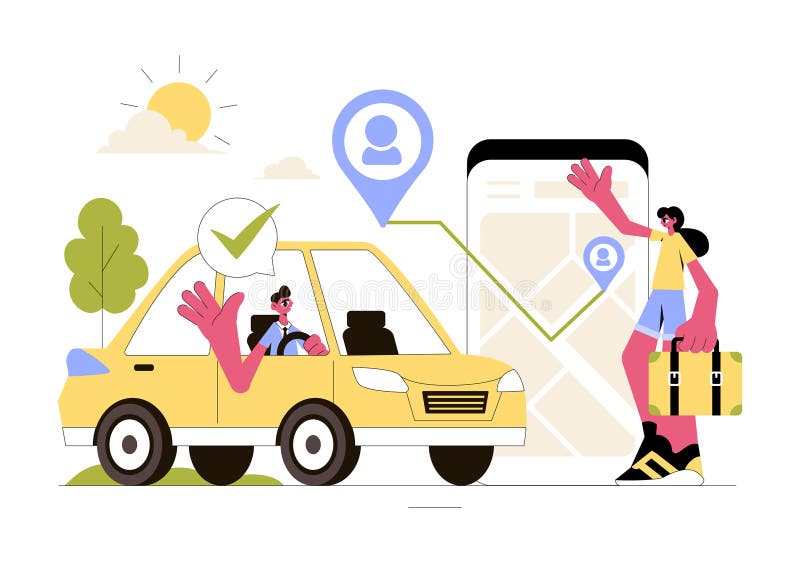 Ride Sharing Vector Illustration Featuring Shared Transportation ...