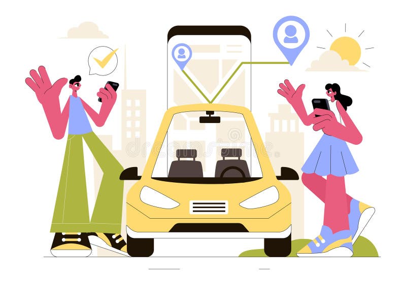 Ride Sharing Vector Illustration Featuring Shared Transportation ...