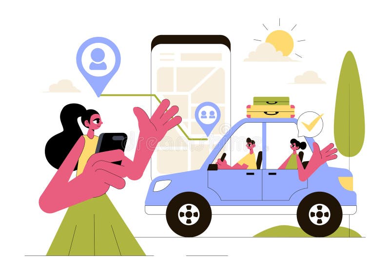 Ride Sharing Vector Illustration Featuring Shared Transportation ...