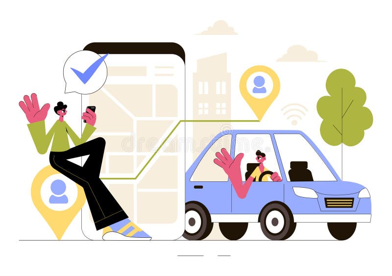 Ride Sharing Vector Illustration Featuring Shared Transportation ...