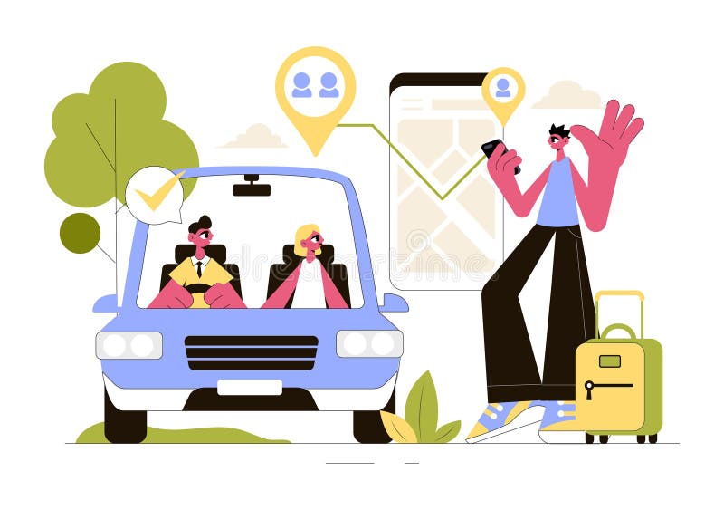 Ride Sharing Vector Illustration Featuring Shared Transportation ...