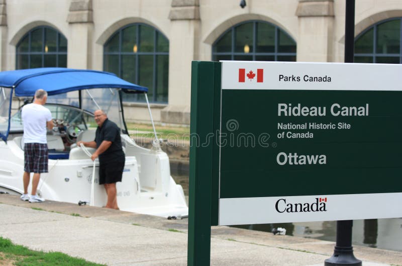 Rideau Canal Sign and Boat editorial stock photo. Image of recreation ...