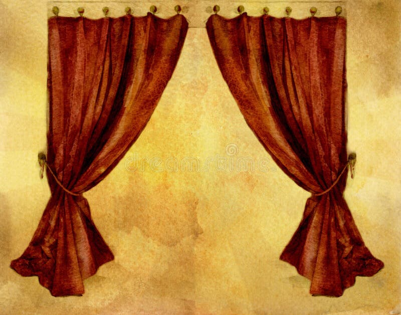 Rideaux rouges. Aquarelle illustration stock. Illustration du ornement ...