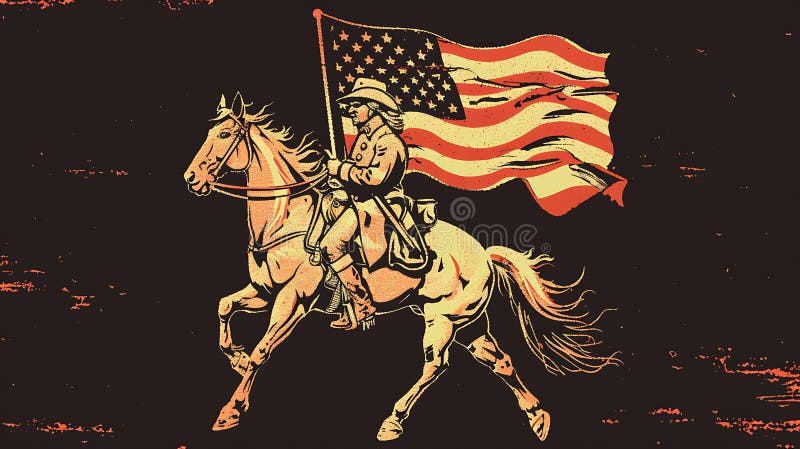 Rider on Horse with American Flag. Vector Illustration. Revolution ...