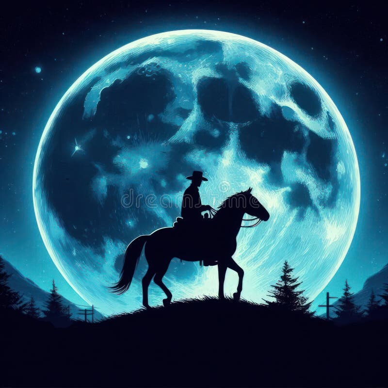 A Rider on a Horse in Front of a Huge Full Moon. Stock Photo - Image of ...