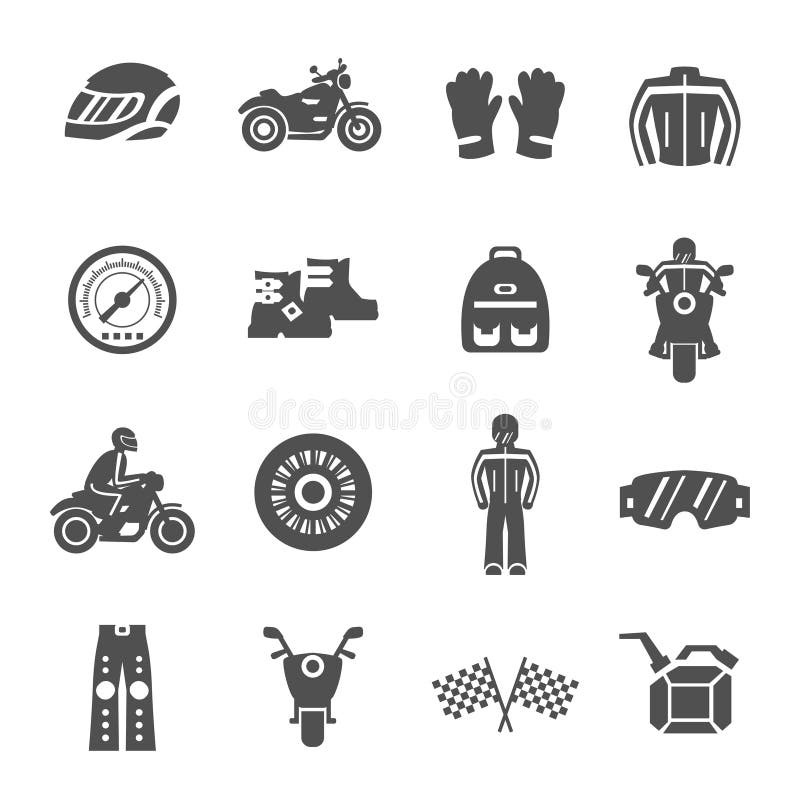 Motorcycle Icons Black Set stock vector. Illustration of boat - 61971569