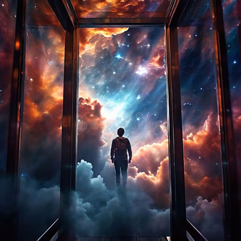 Rider in a See through Elevator through a Celestial N Stock Photo - Image of inspiring, rare ...