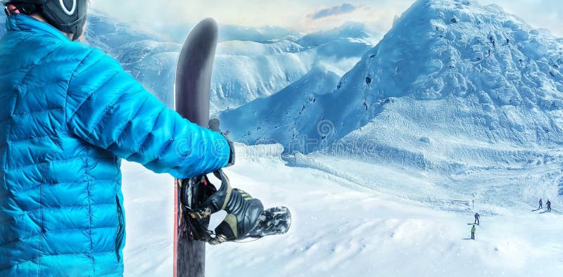 Rider with Snowboard Standing in the Mountains Stock Image - Image of ...