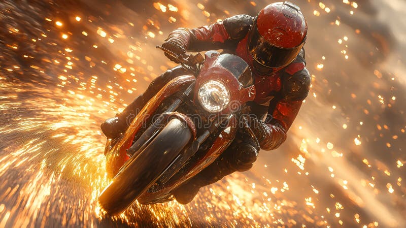 Rider Speeding Motorcycle, Sparks Flying, Night Race Stock Illustration ...