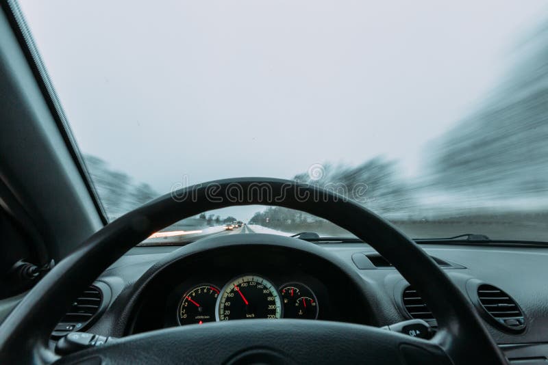 Riding Behind the Wheel of a Car in Winter Stock Image - Image of ...