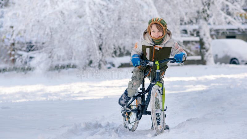 Riding bike on snow stock image. Image of road, extreme - 126112965