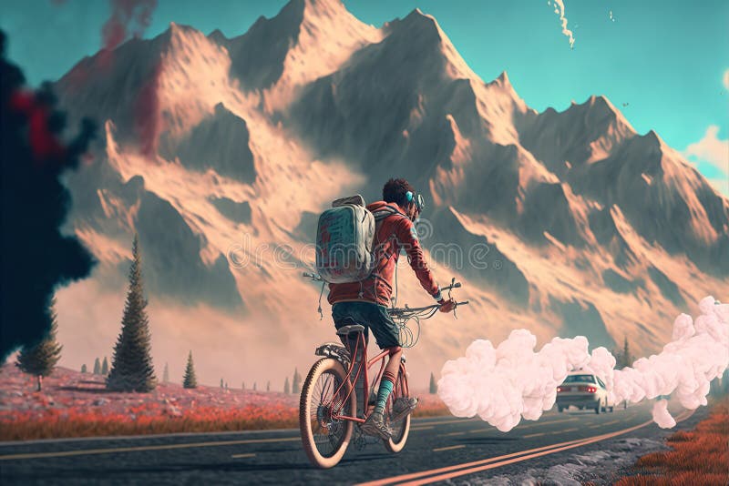 Riding Cycle on Empty Street Stock Illustration - Illustration of ...