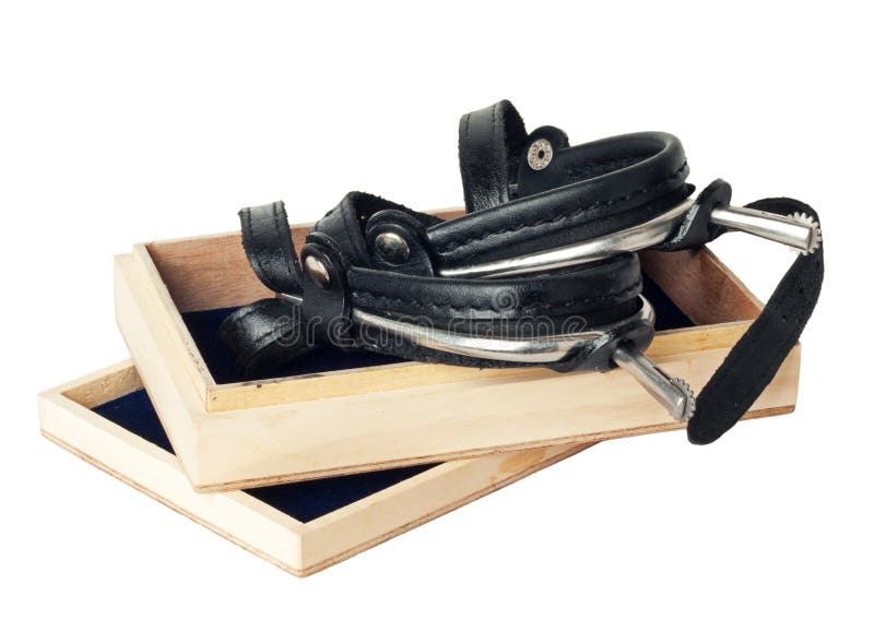 Riding Dressage Spurs in Case in Box Isolated on White. Stock Photo ...