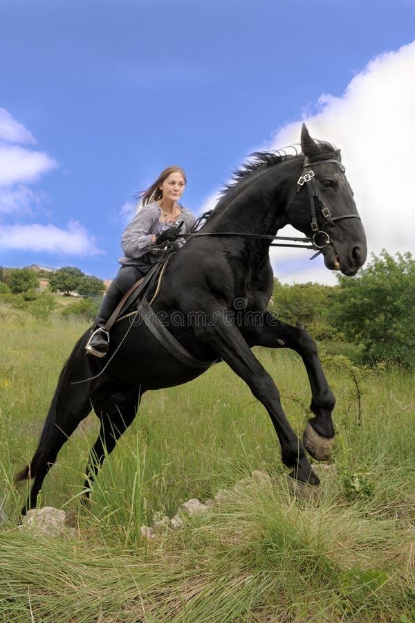 Riding girl stock photo. Image of spring, field, lusitania - 24858684