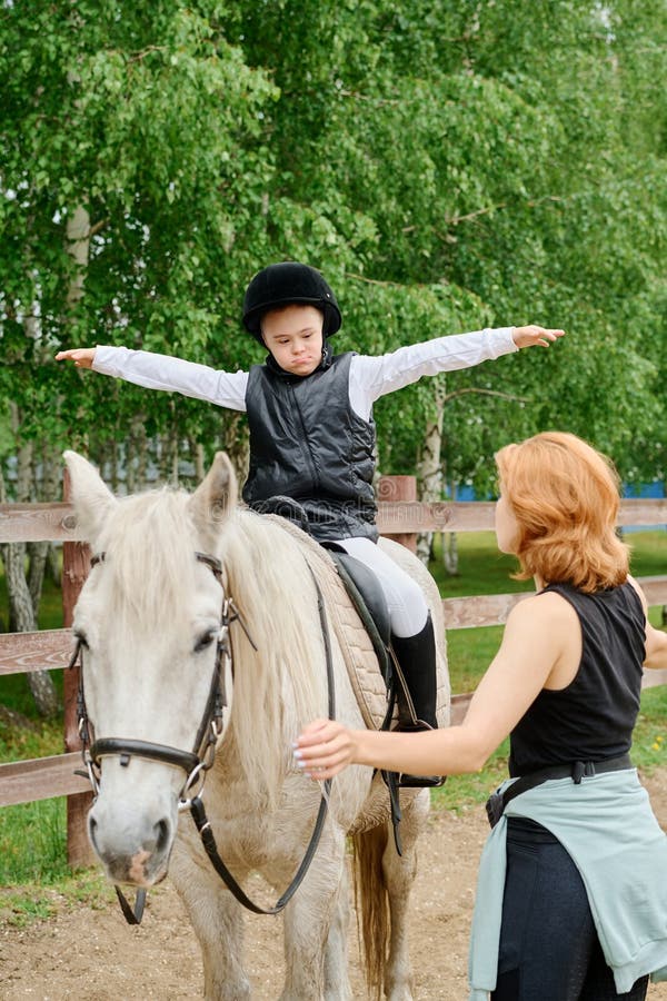 Riding Horse with Equestrian Instructor in Forest Setting Stock Image ...