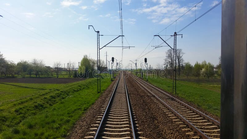 Riding in the Last Carriage Along the Railway Track Stock Photo - Image ...