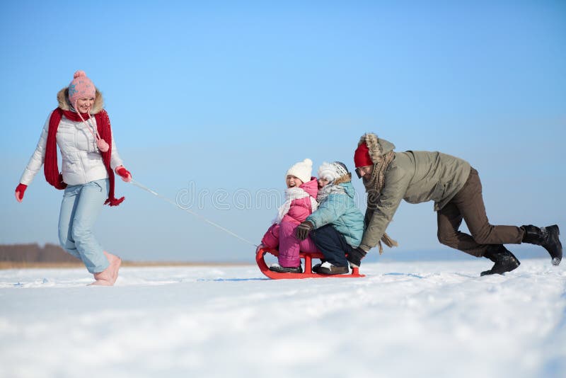 Riding on sledge stock image. Image of handsome, cheerful - 45157471